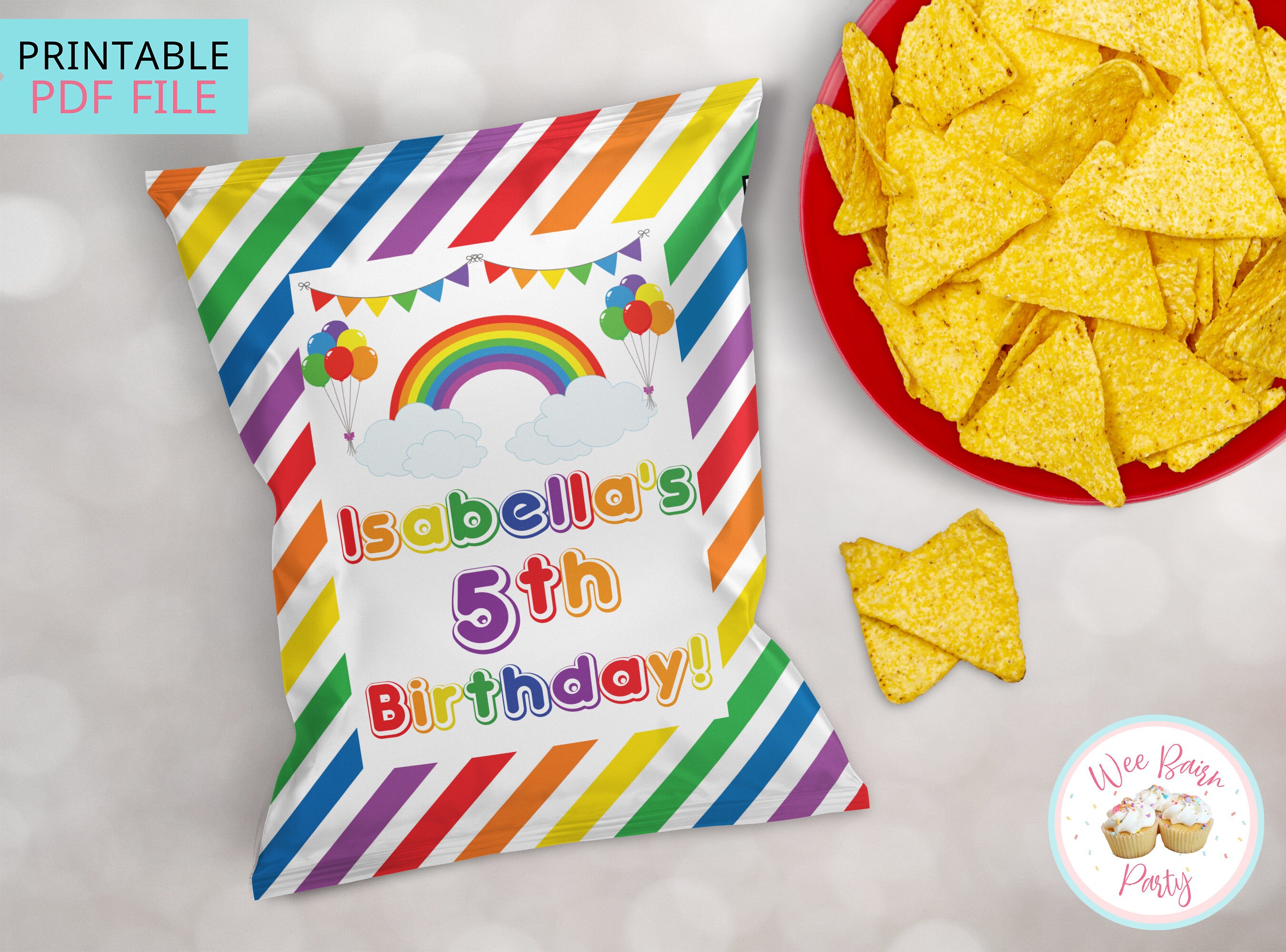 Rainbow Balloons Chip Bag Labels Rainbow Birthday Chip Bags - Etsy