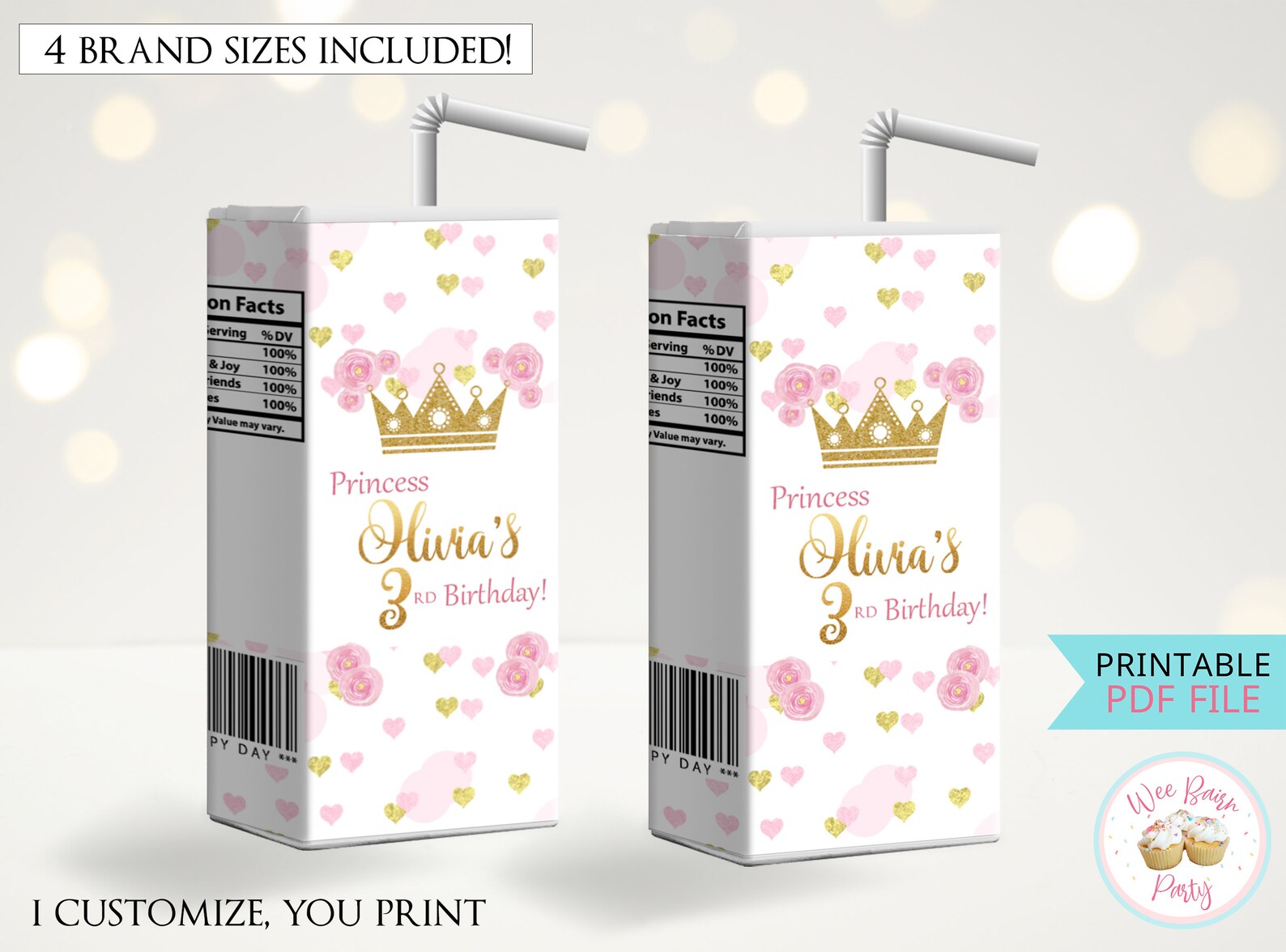 Pink Princess Birthday Juice Box Sticker Princess Party Juice Labels ...