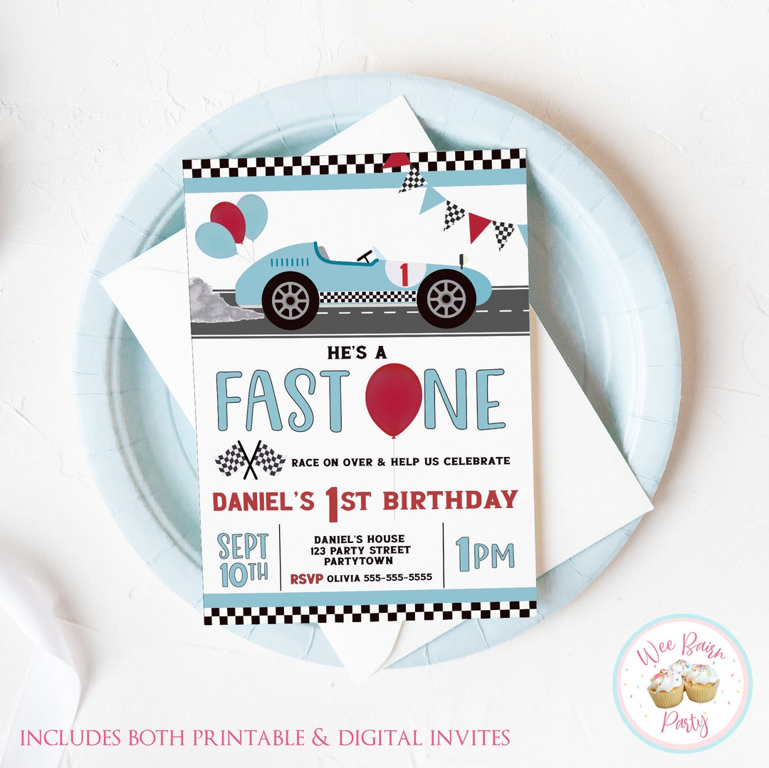 Fast One Birthday Invitation, Race Car Birthday Invite Printable or ...