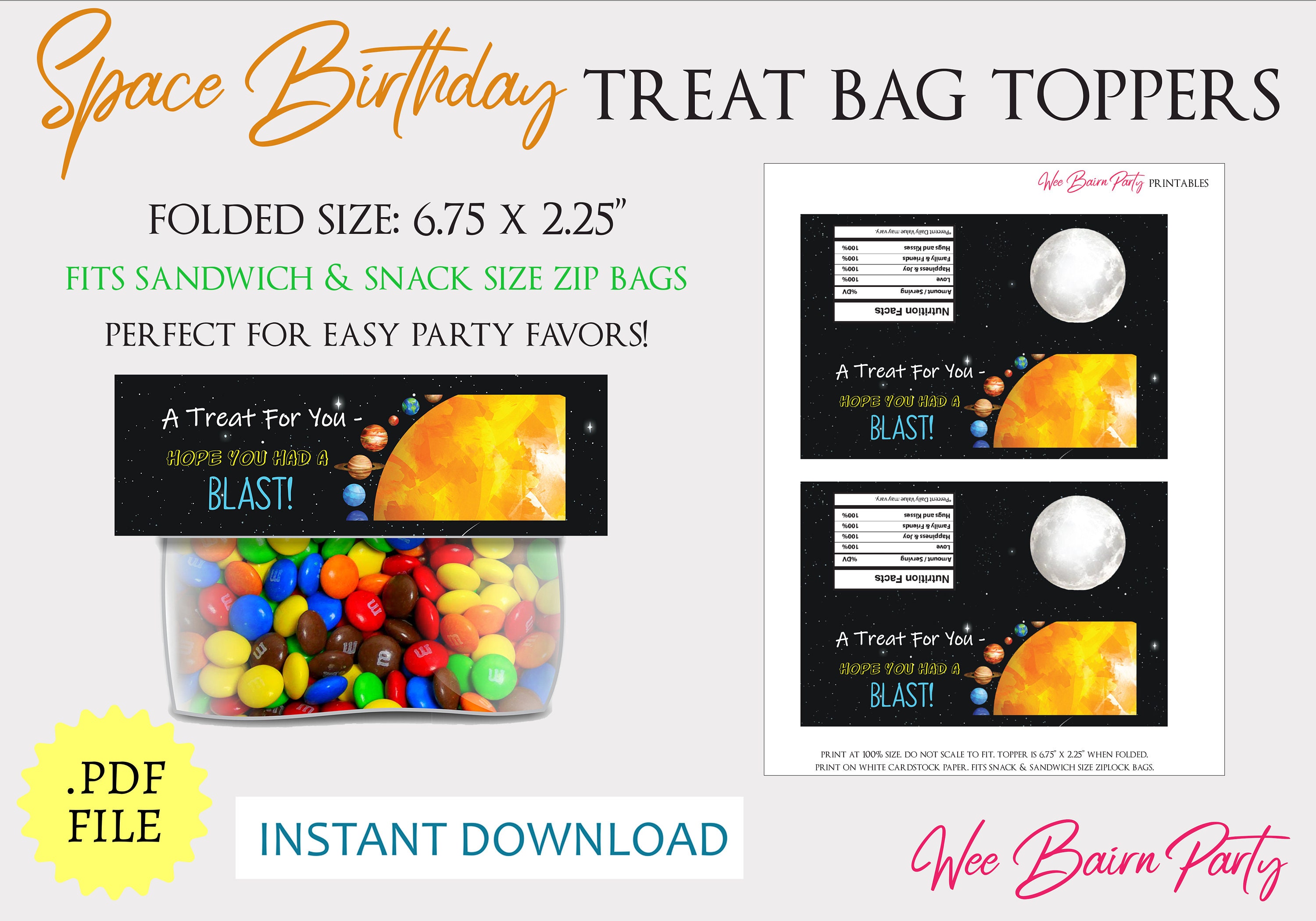 Space Theme Birthday Treat Bag Topper Out of This World Space - Etsy