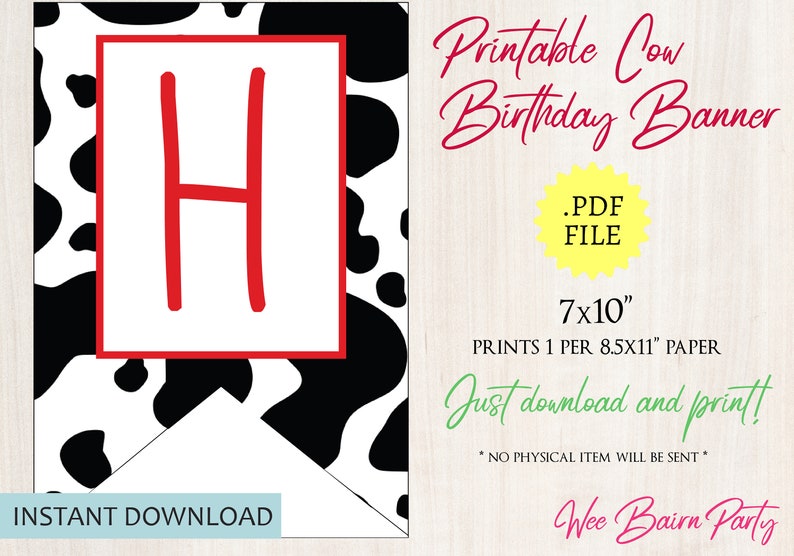 Cow Print Happy Birthday Banner Printable Cow Birthday Decor | Etsy