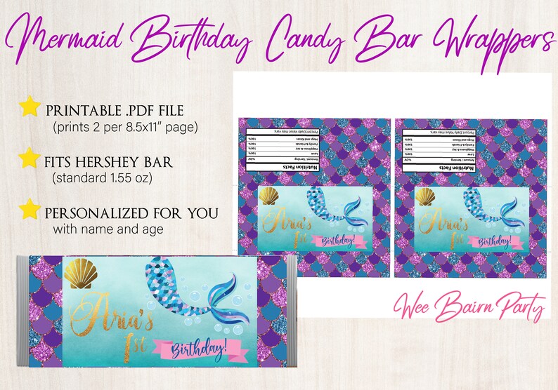 Mermaid Birthday Party Candy Bar Wrappers Mermaid Tail - Etsy