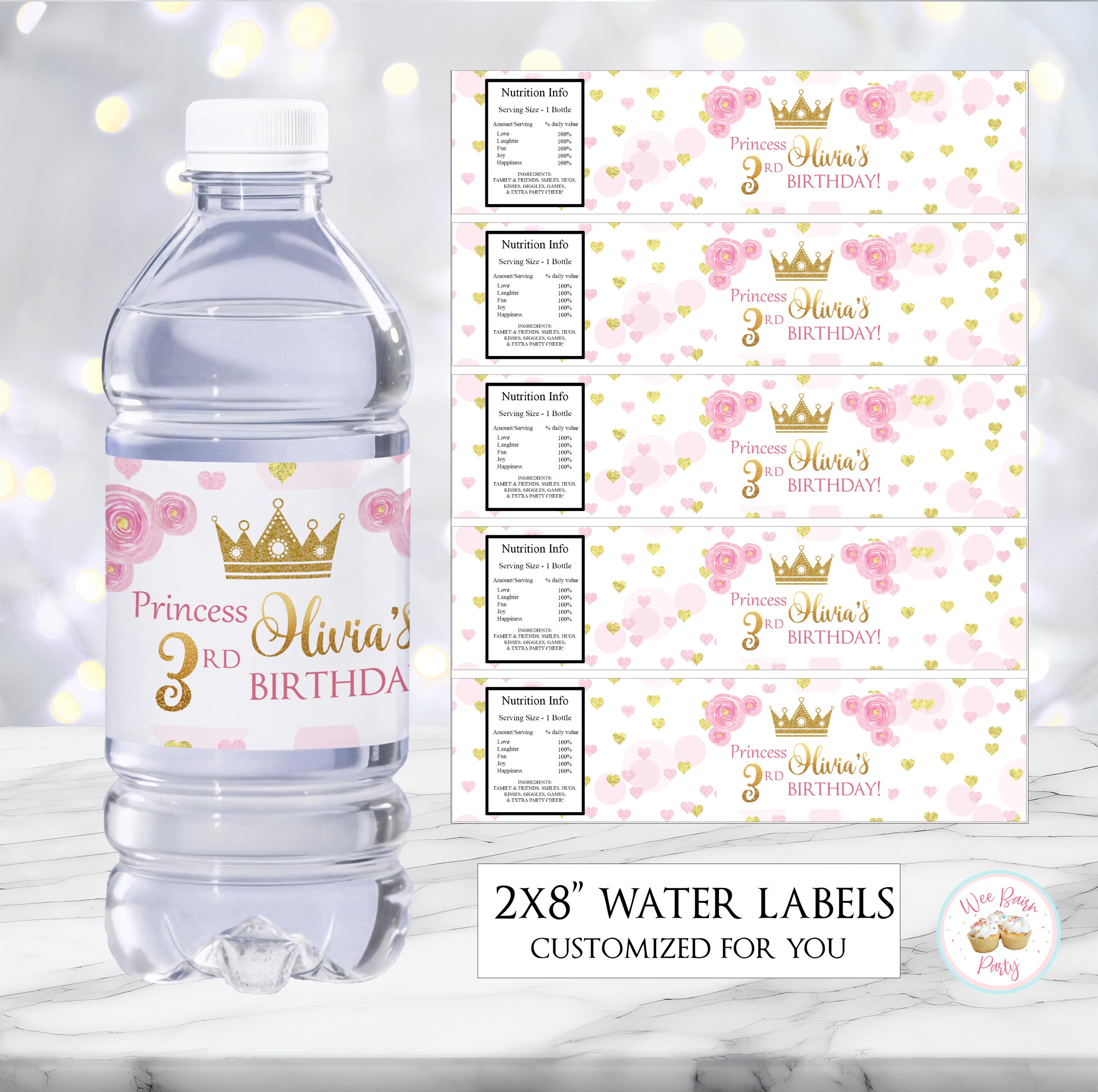 Princess Crown Water Bottle Labels, Princess Party Printable Birthday ...