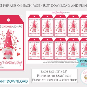 Valentine Gnome Gift Tags, Boy & Girl Gnome Valentine Bag Topper, Kids ...
