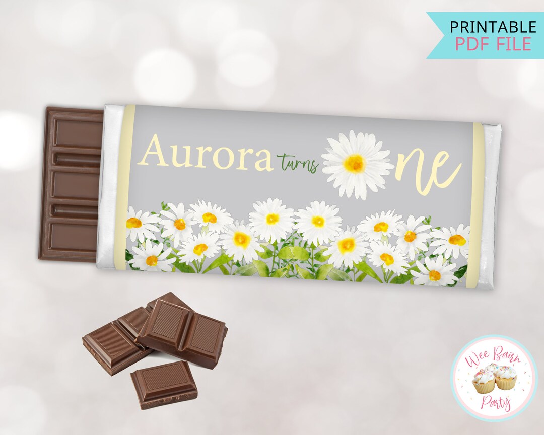 Daisy 1st Birthday Candy Bar Wrappers, Daisy Birthday Party Chocolate ...