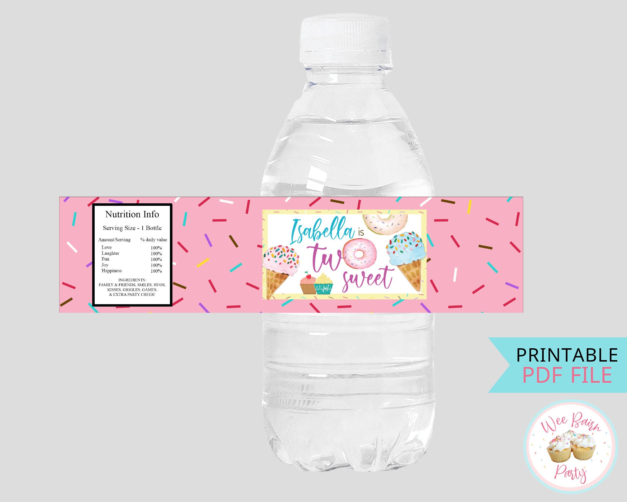 Two Sweet Birthday Water Bottle Labels 2 Year Old Birthday - Etsy