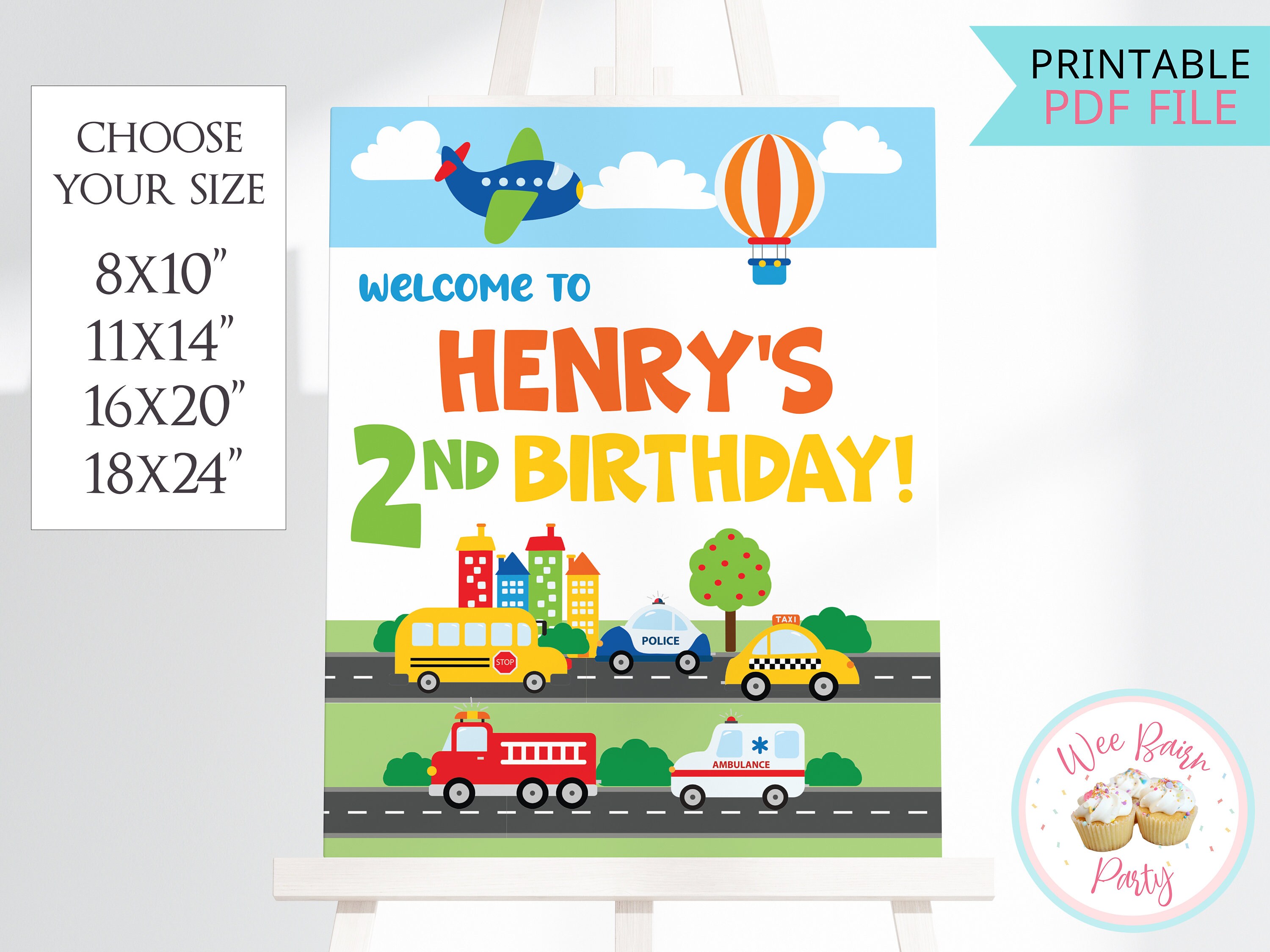 Transportation Birthday Welcome Sign, Truck Cars Theme Birthday Party ...