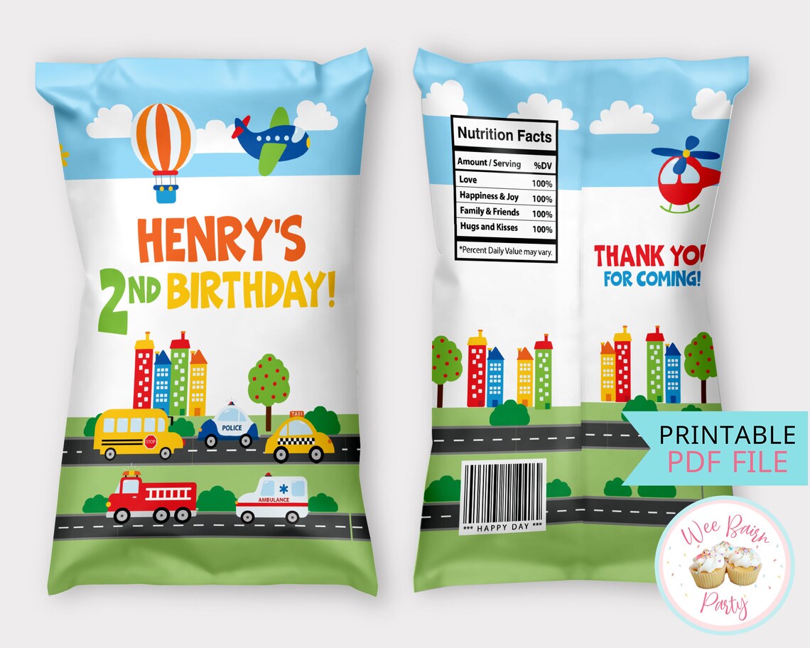 Transportation Birthday Custom Chip Bags Truck Car Theme - Etsy