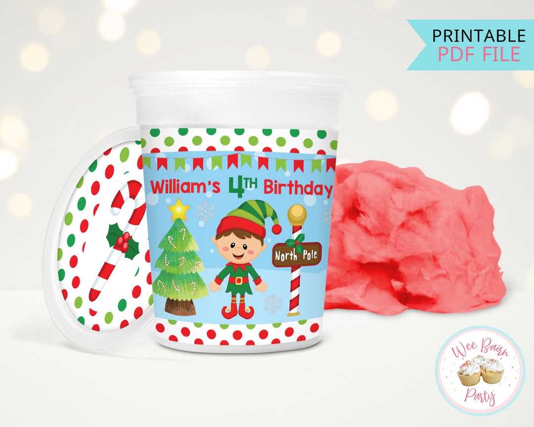Christmas Elf Cotton Candy Custom Labels, Kids Christmas Birthday ...