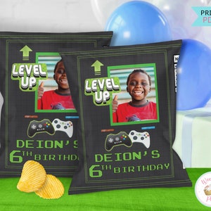 Video Games Birthday Custom Chip Bags, Level up Gamer Birthday Party ...