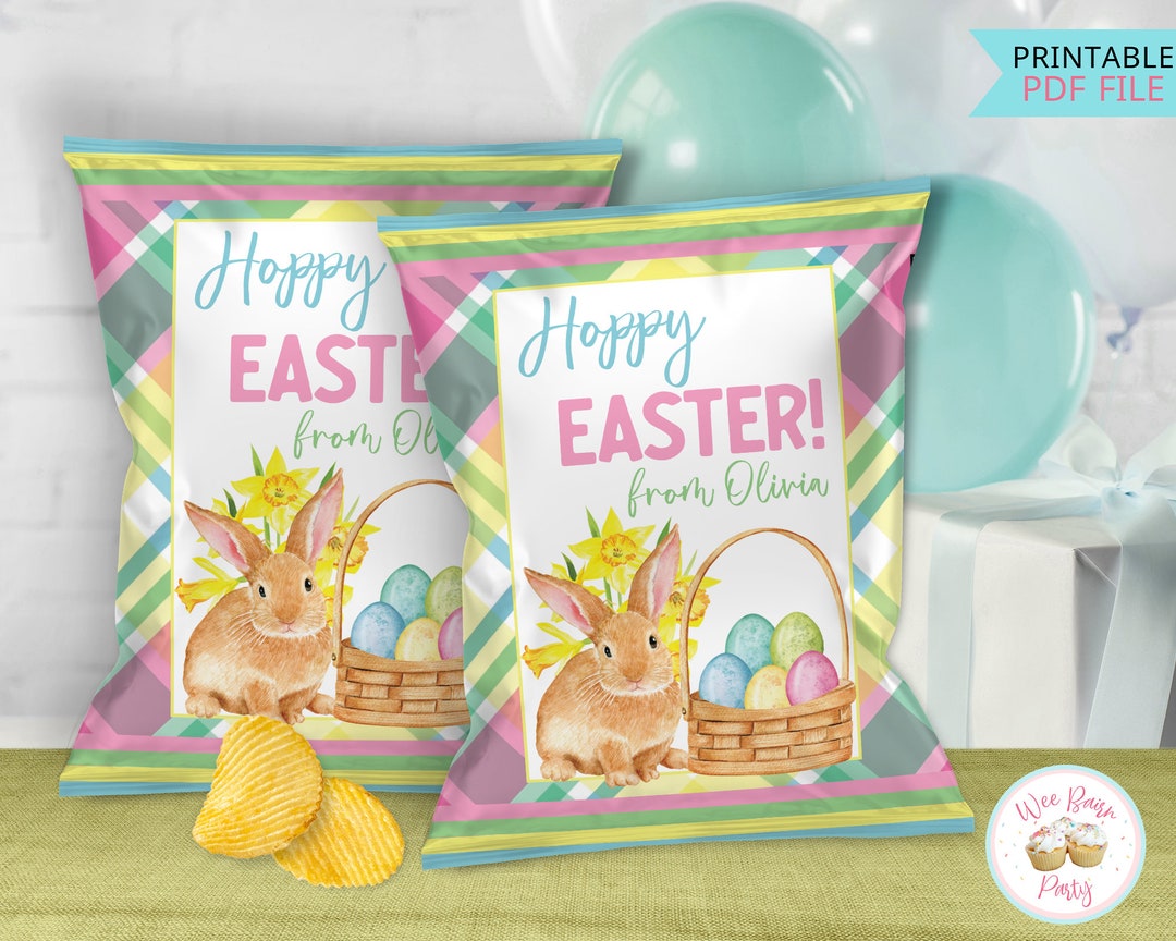Easter Chip Bag, Easter Party Favors Custom Chip Bags, Bunny Rabbit ...