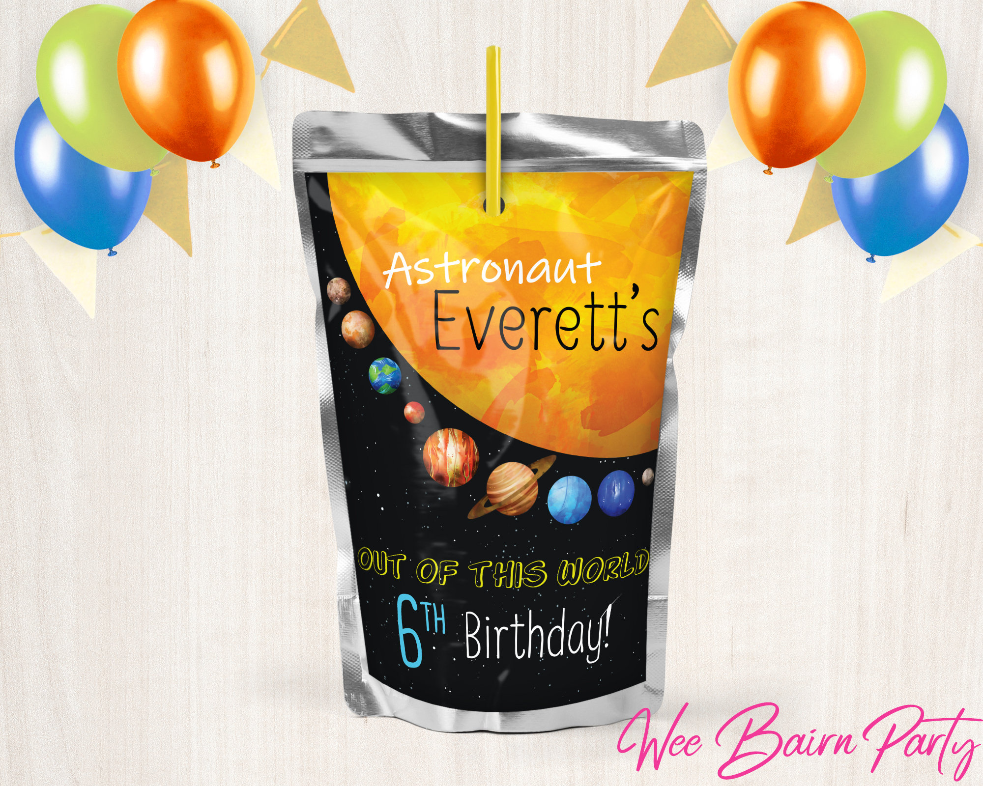 Space Birthday Drink Pouches Printable Labels Astronaut | Etsy