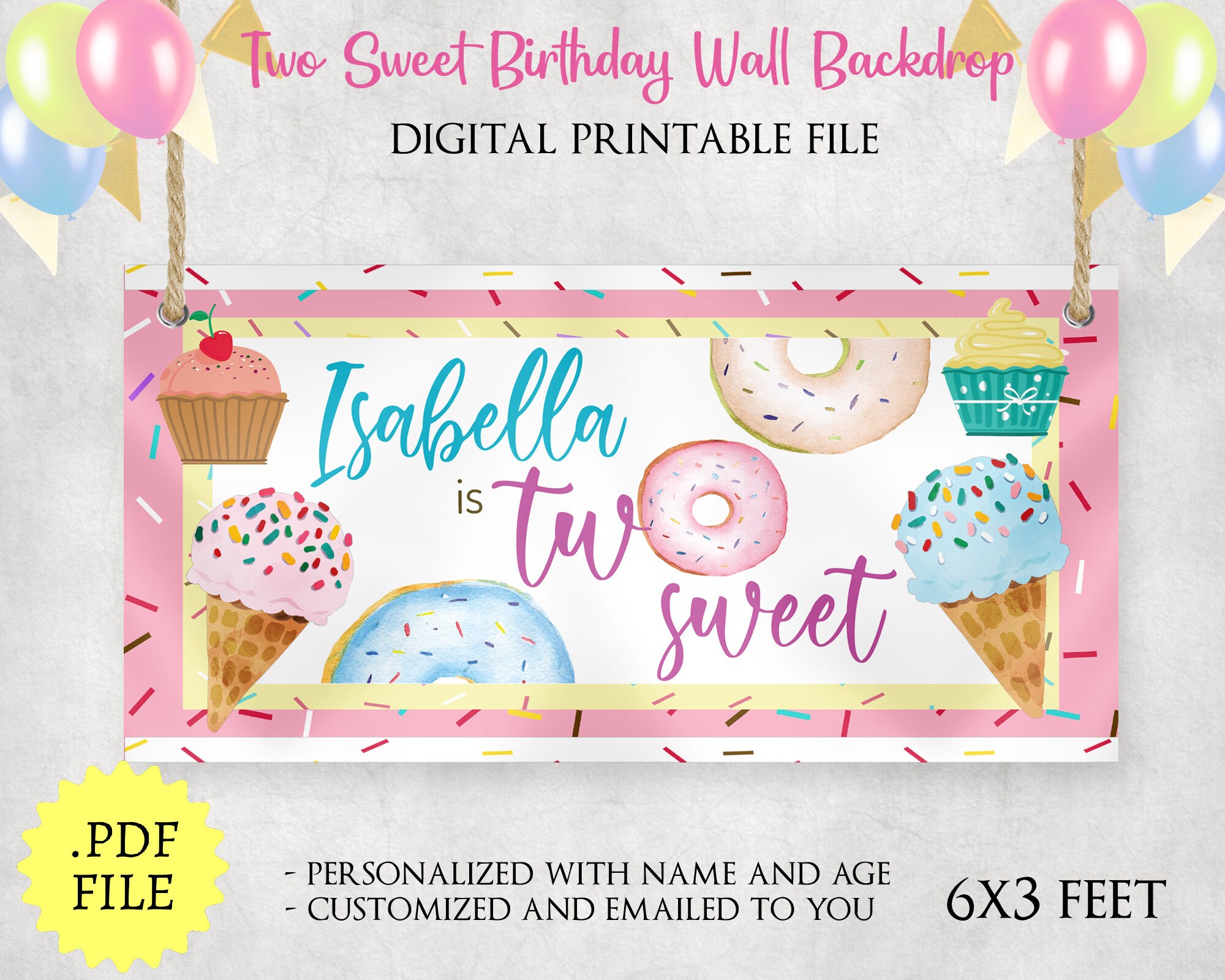 Two Sweet Birthday Party Backdrop 2 Year Old Birthday Banner | Etsy