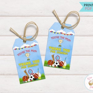 Sports Birthday Favor Tags, Sports Team Mini Thank You Gift Hang Tags ...