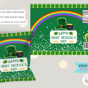 St Patricks Day Chip Bags, Saint Patricks Day Party Favors, Printable ...