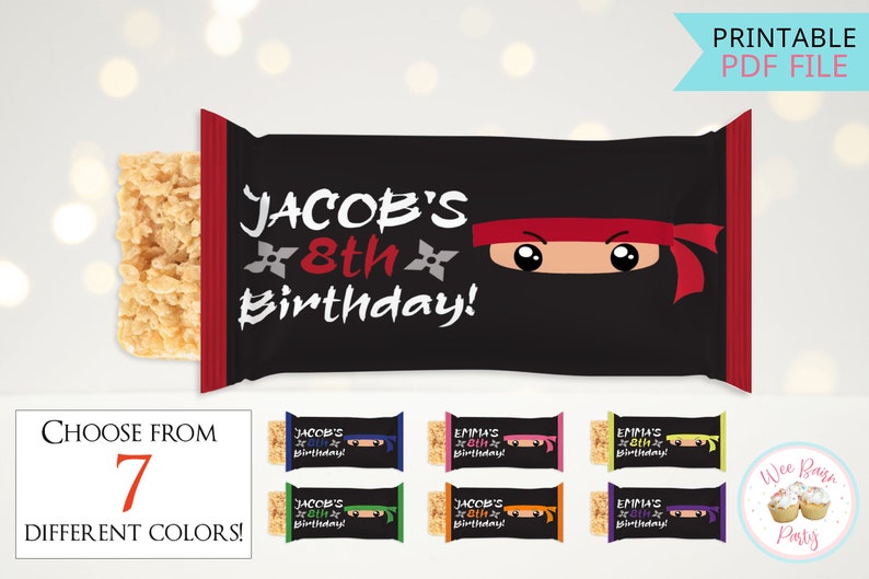 Ninja Birthday Party Rice Krispy Treats Label, Ninja Party Favors Rice ...