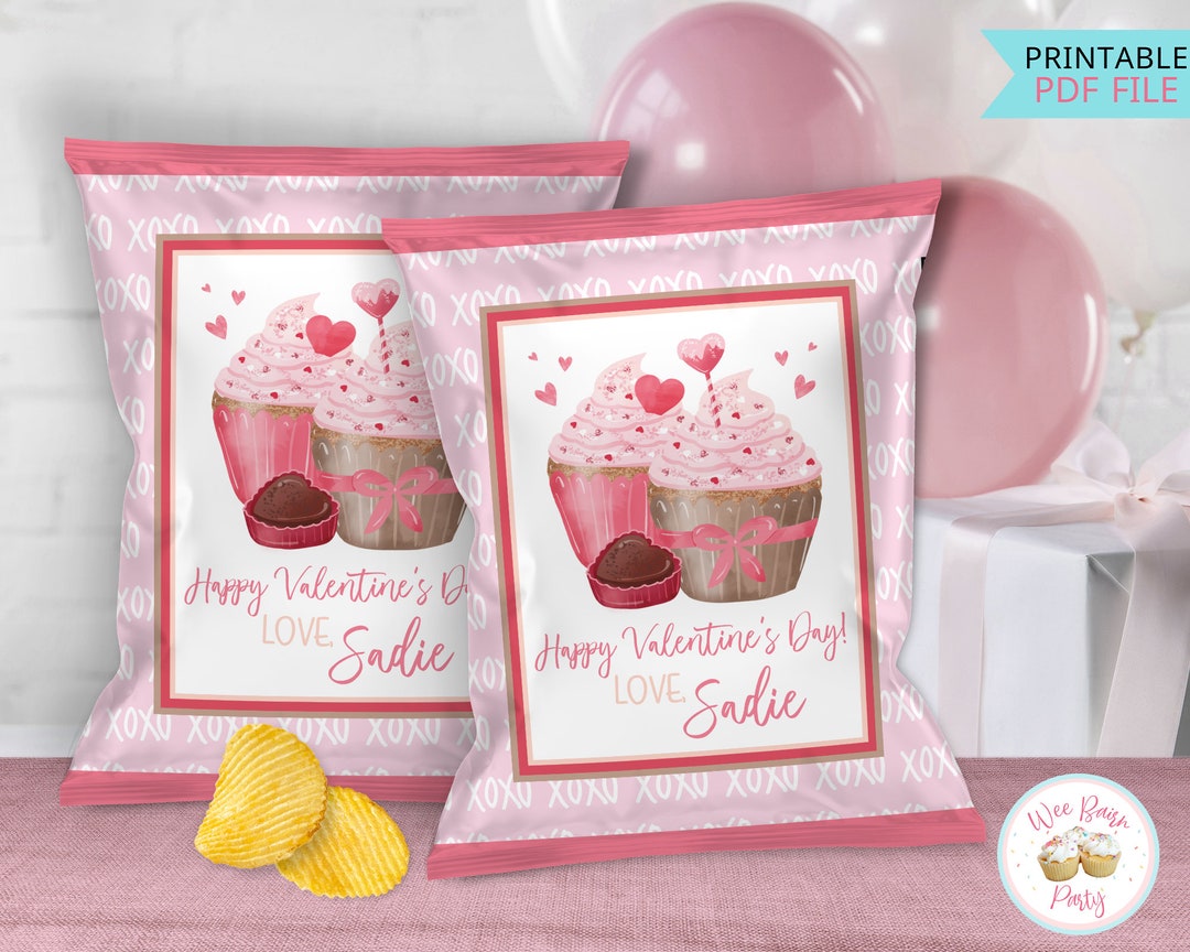 Valentines Party Custom Chip Bags, Classroom Valentines Day Favors Chip ...