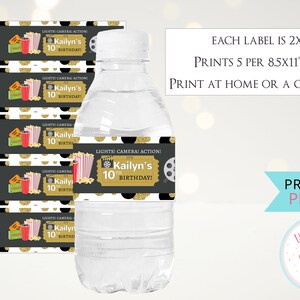 Movie Birthday Party Water Bottle Labels, Custom Movie Theme Party ...