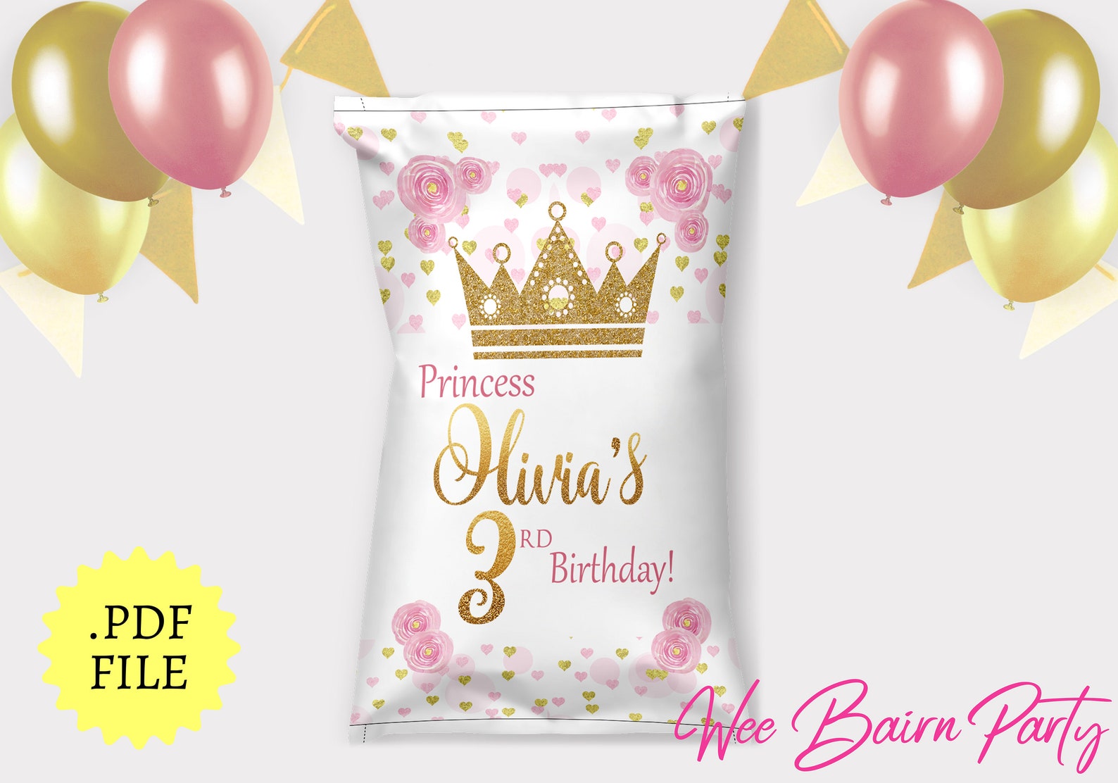 Happy Birthday Princess Custom Chip Bags Princess Birthday | Etsy