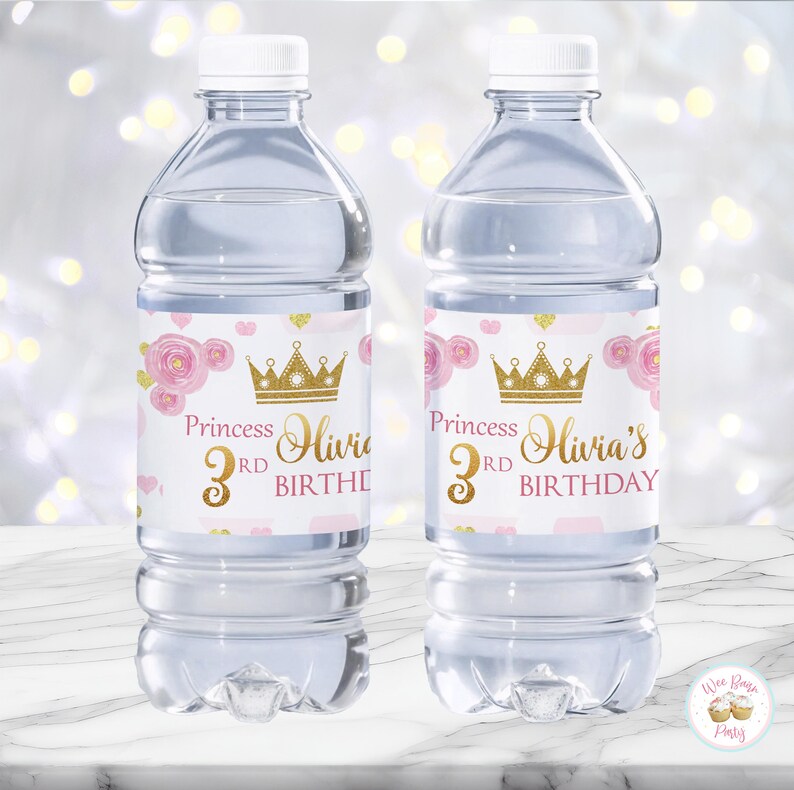 Princess Crown Water Bottle Labels, Princess Party Printable Birthday ...