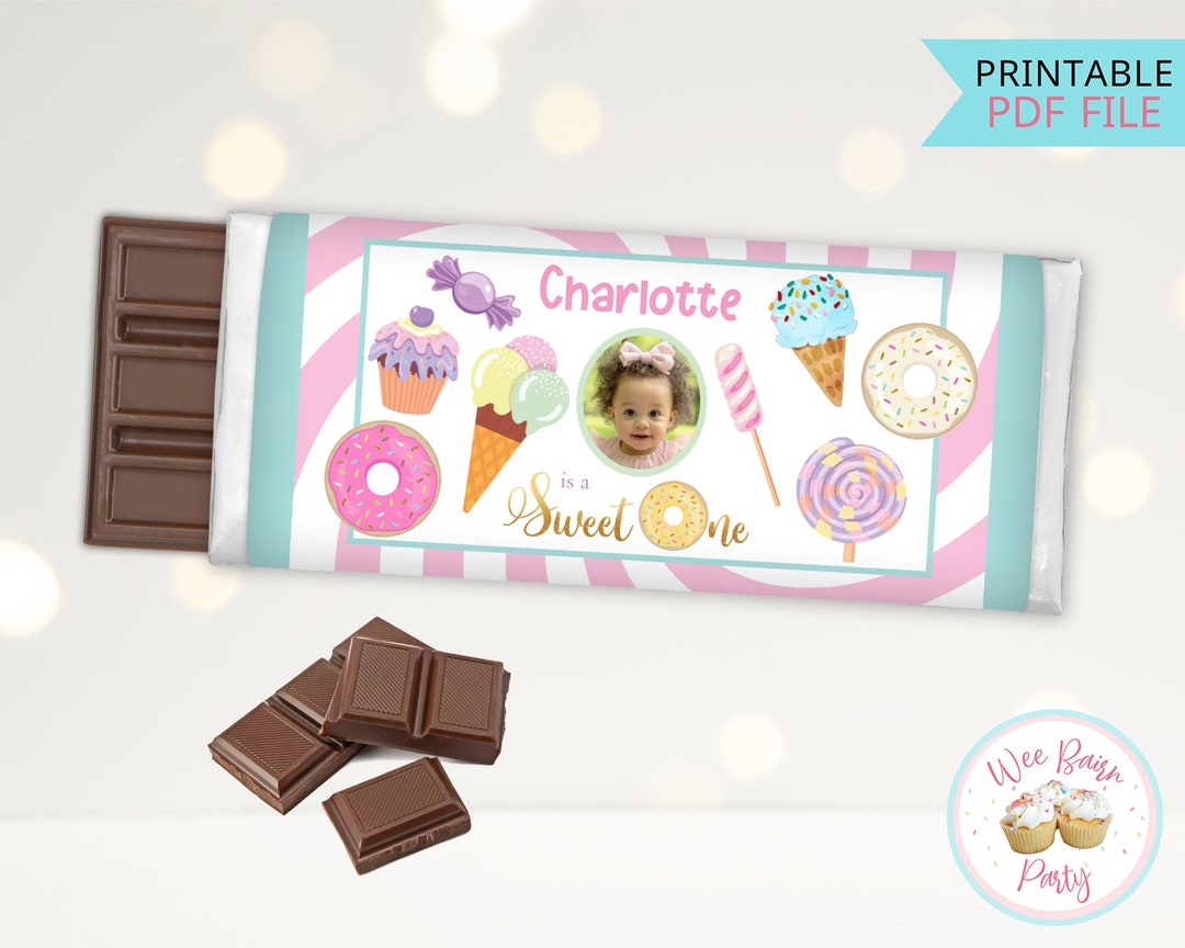Sweet One Birthday Candy Bar Wrappers, Baby 1st Birthday Girl Ice Cream ...