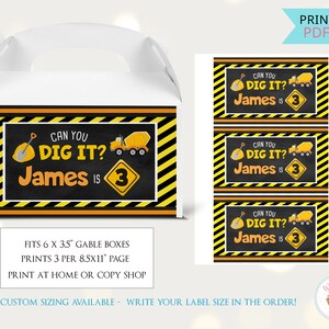 Construction Birthday Gable Box Label, Construction Party Favor Box ...