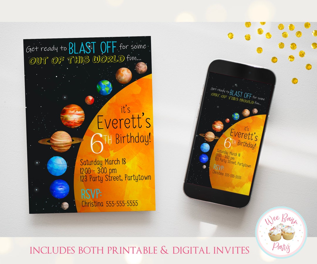 Planets & Space Birthday Invitation, Outer Space Party Invite ...