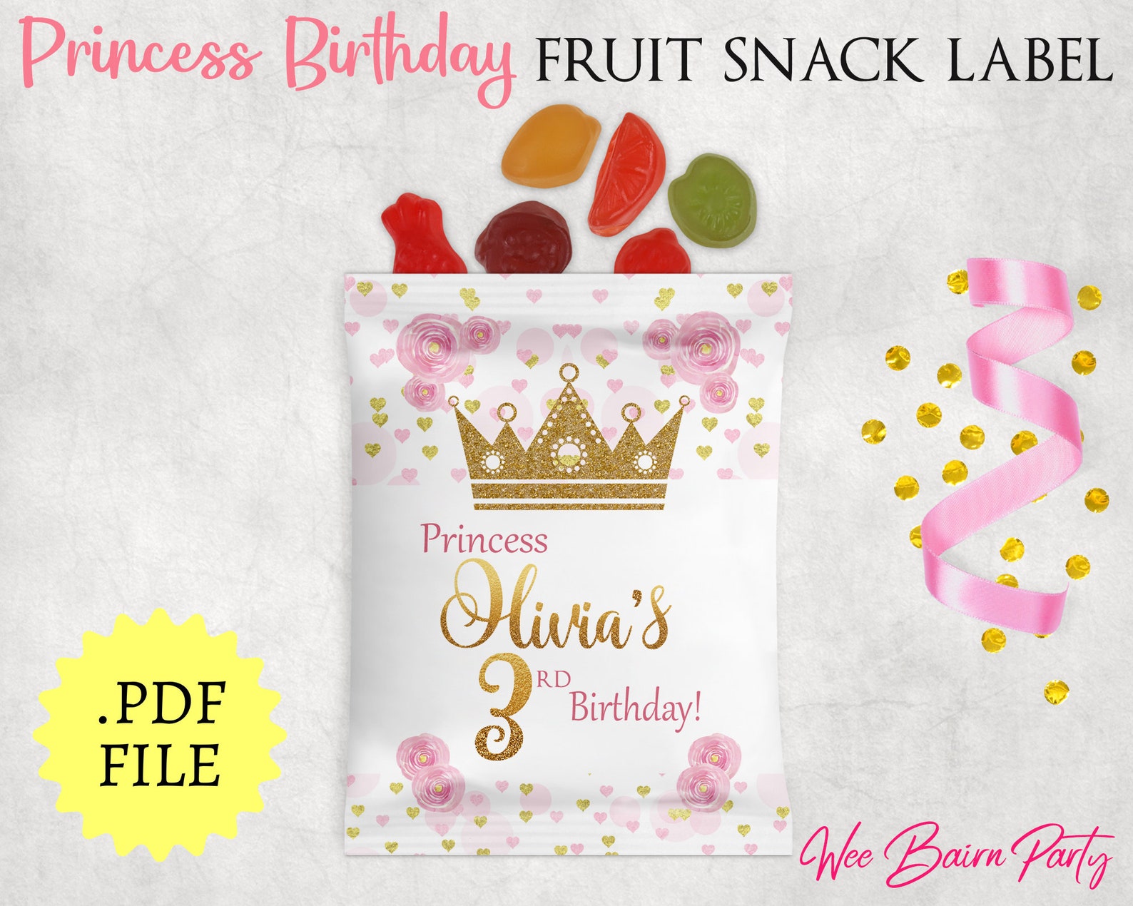 Princess Birthday Fruit Snacks Party Favor Bags Gummy Candy - Etsy