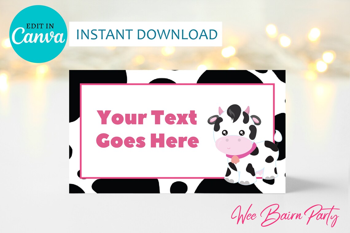 Cow Print Birthday Editable Place Card Template, Farm Birthday Table ...