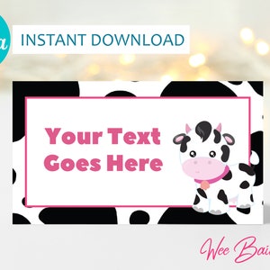 Cow Print Birthday Editable Place Card Template, Farm Birthday Table ...