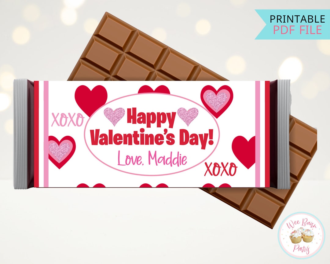 Classroom Valentines Party Candy Bar Wrappers, Class Valentines Favors ...