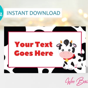 Cow Print Birthday Editable Place Card Template, Farm Birthday Table ...