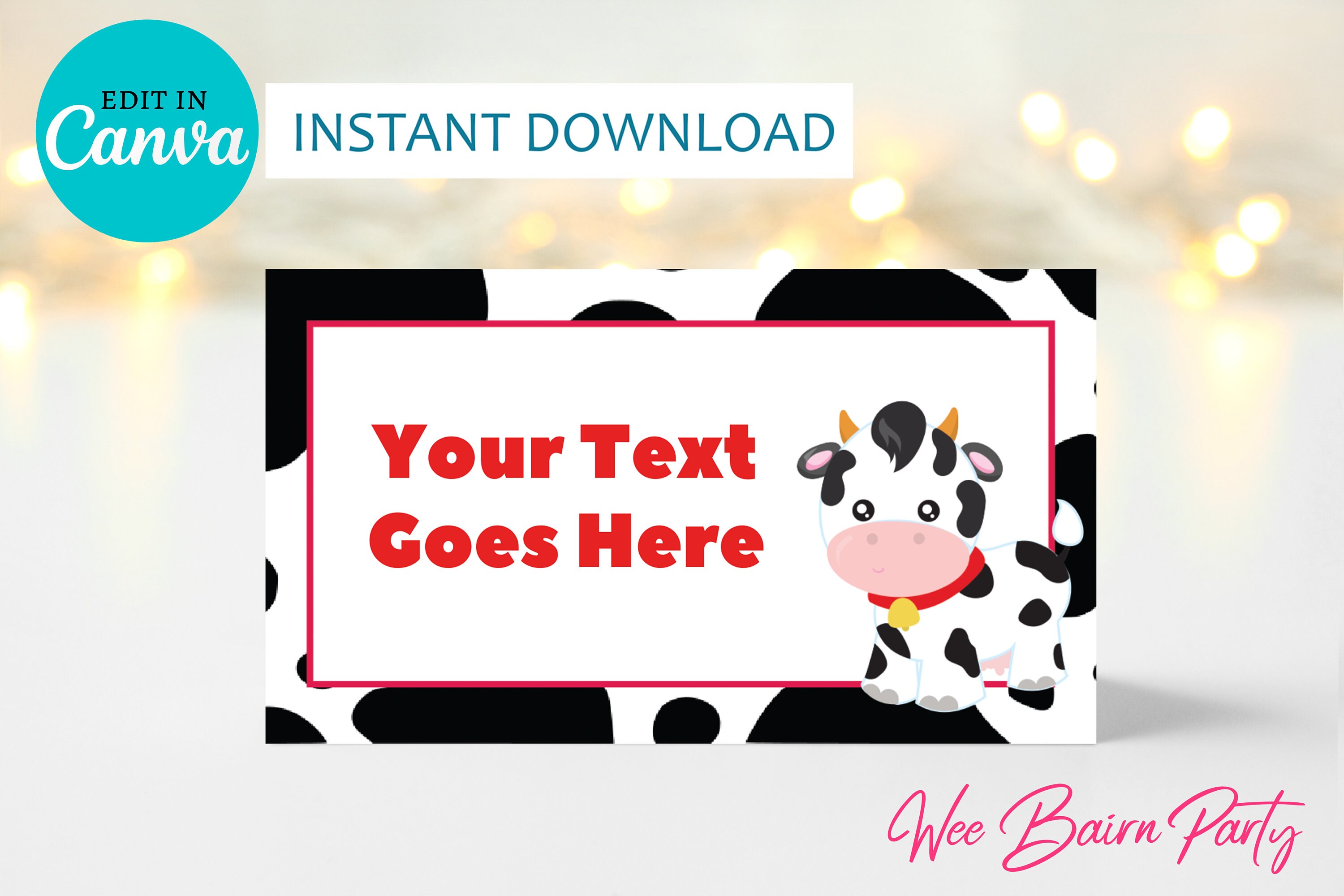 Cow Print Birthday Editable Place Card Template, Farm Birthday Table ...