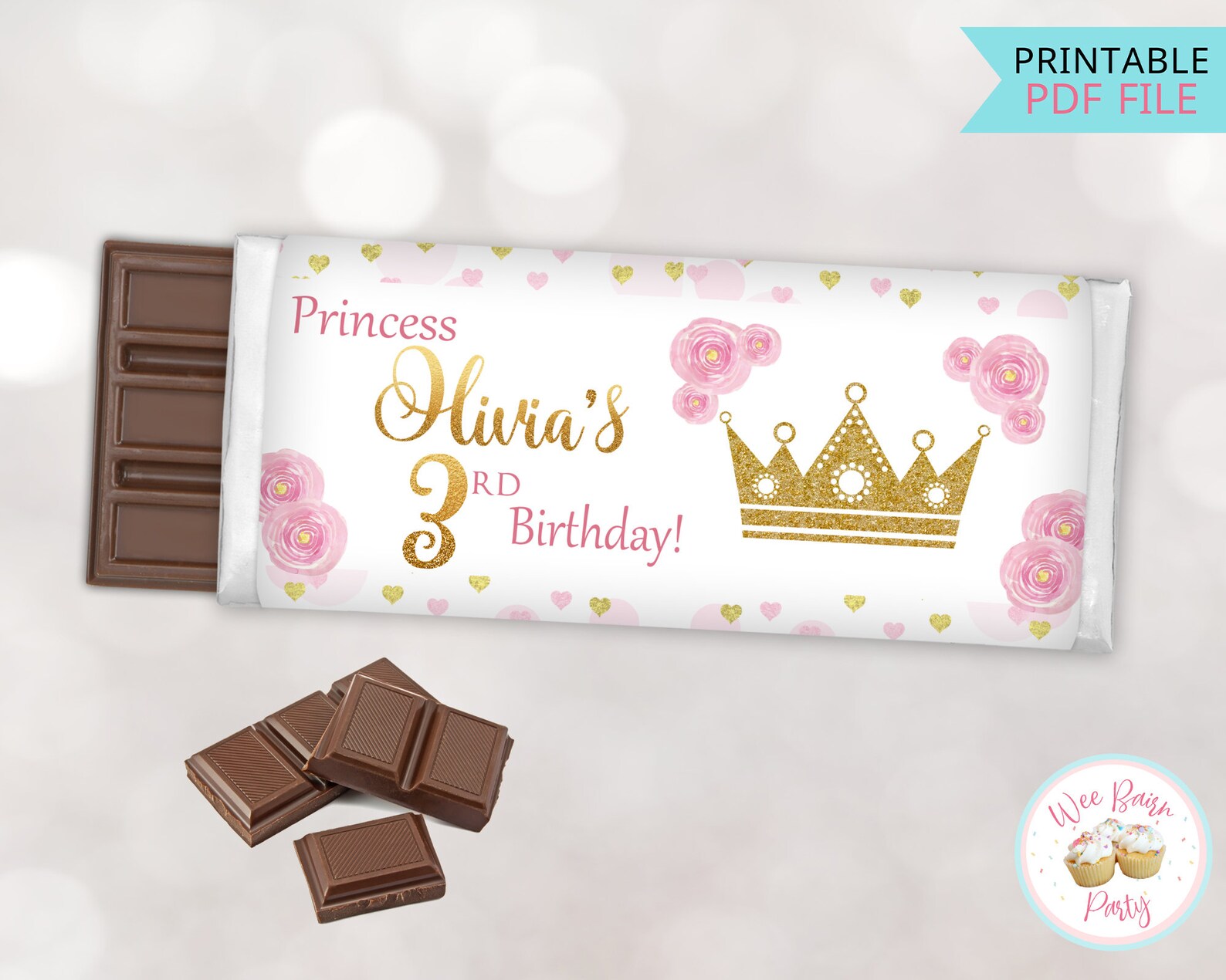 Pink Princess Birthday Party Candy Bar Wrappers Princess - Etsy