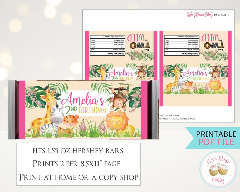 Two Wild Birthday Decor Two Wild Party Candy Bar Wrappers Two Wild ...