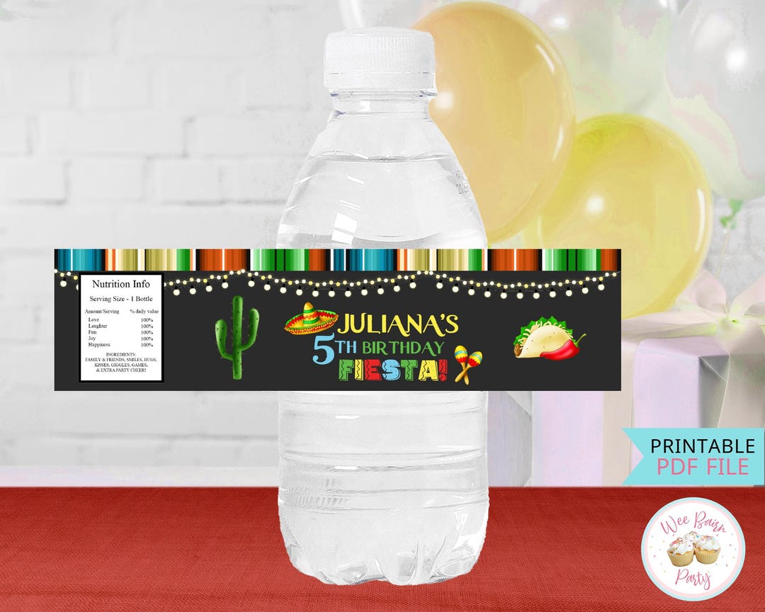 Fiesta Theme Water Bottle Labels, Taco 1st Birthday Mexican Theme Party ...