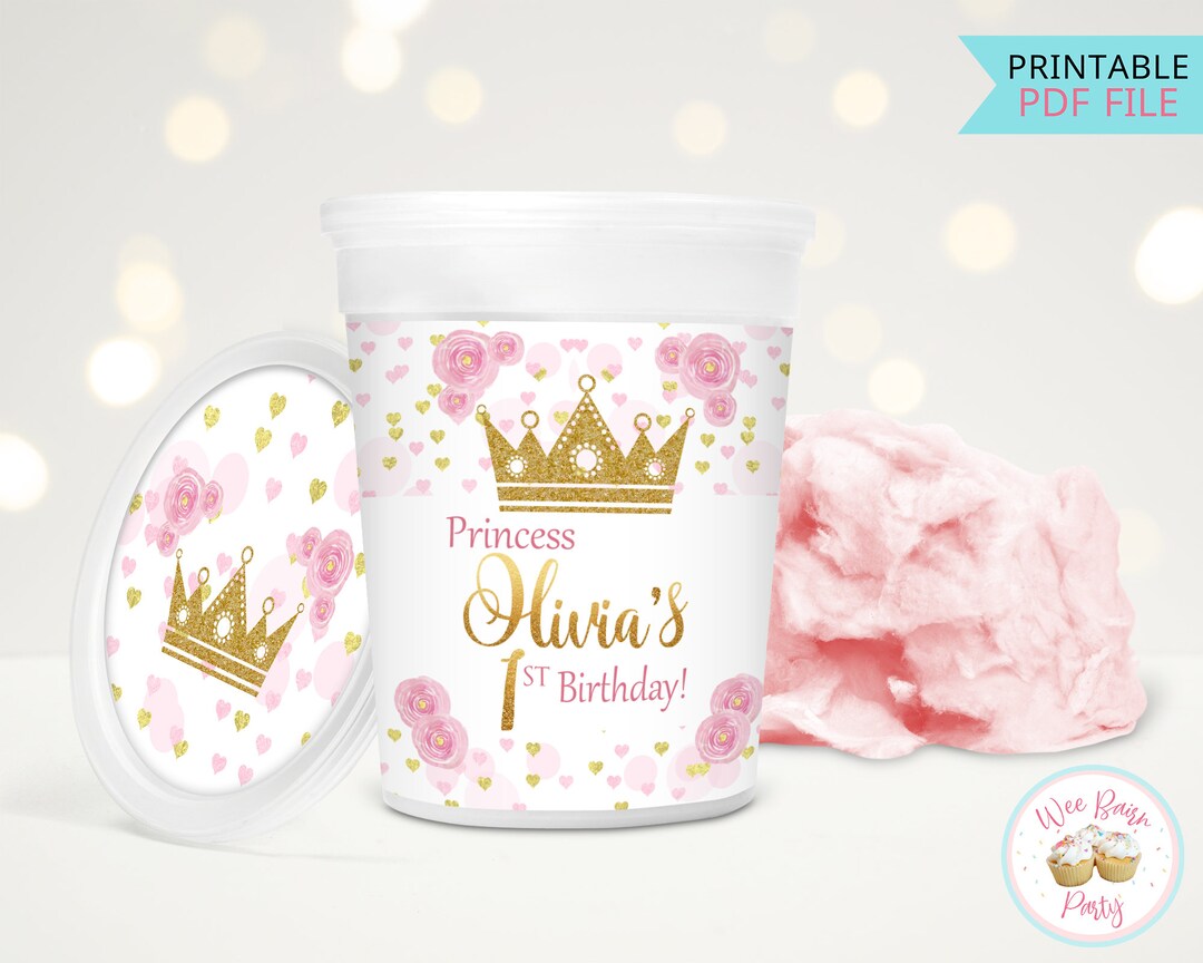 Princess Birthday Cotton Candy Printable Label, Pink Princess Cotton ...