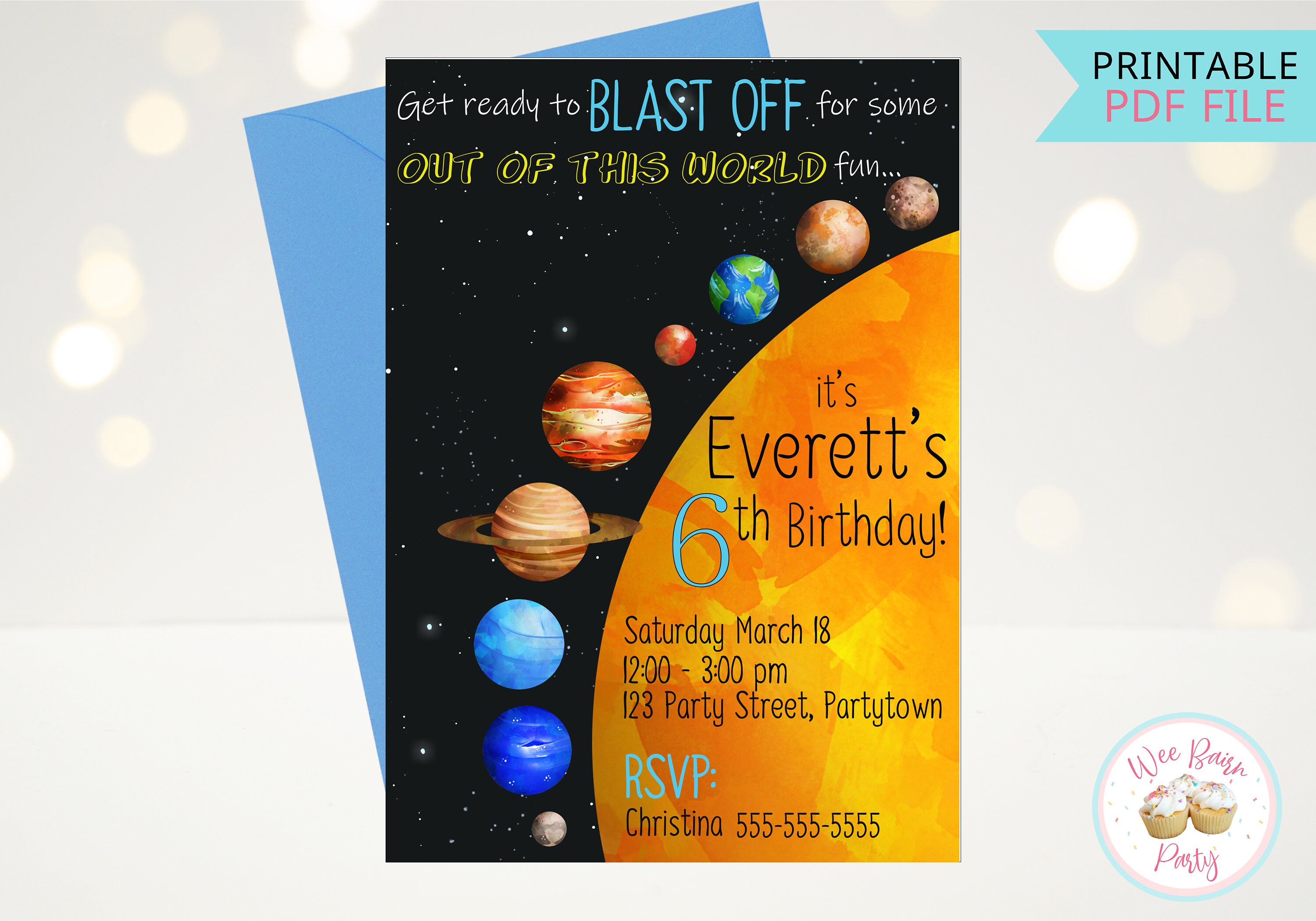 Planets & Space Birthday Invitation Outer Space Party Invite - Etsy