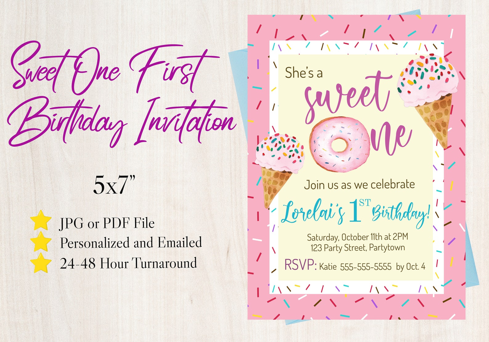 Sweet One Birthday Invitation Printable First Birthday | Etsy