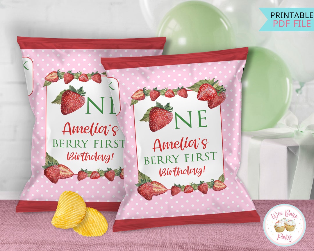 Berry First Birthday Custom Chip Bags, Berry 1st Birthday Girl Chip ...