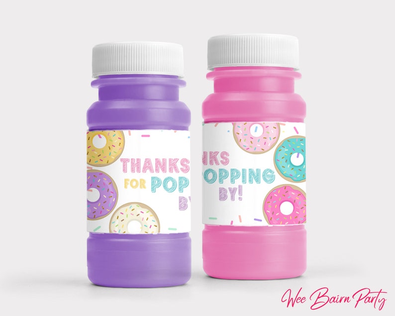 Donut Party Bubble Labels, Doughnut Party Birthday Bubble Stickers ...