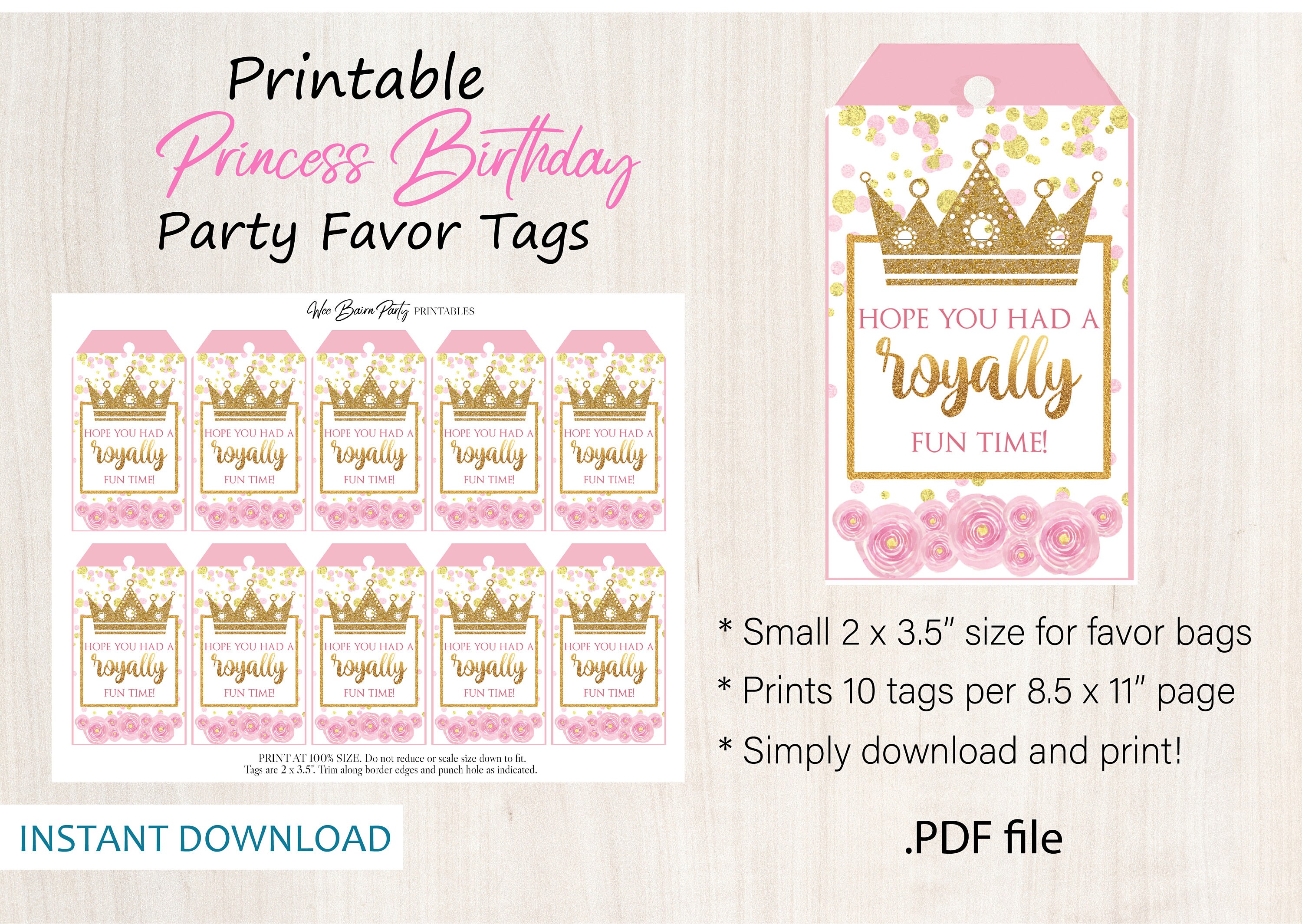 Princess Birthday Favor Tags Pink Princess Party Favors | Etsy