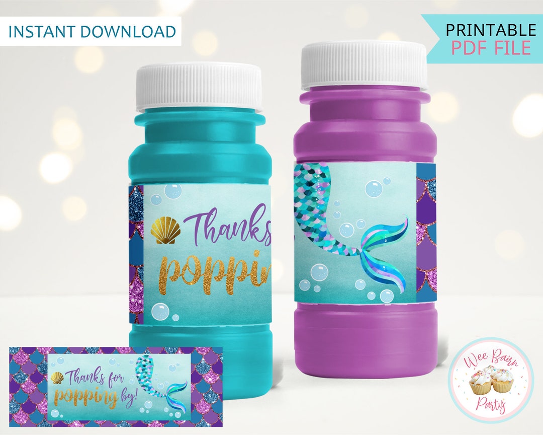 Mermaid Tail Party Bubble Labels, Printable Mermaid Birthday Bubble ...