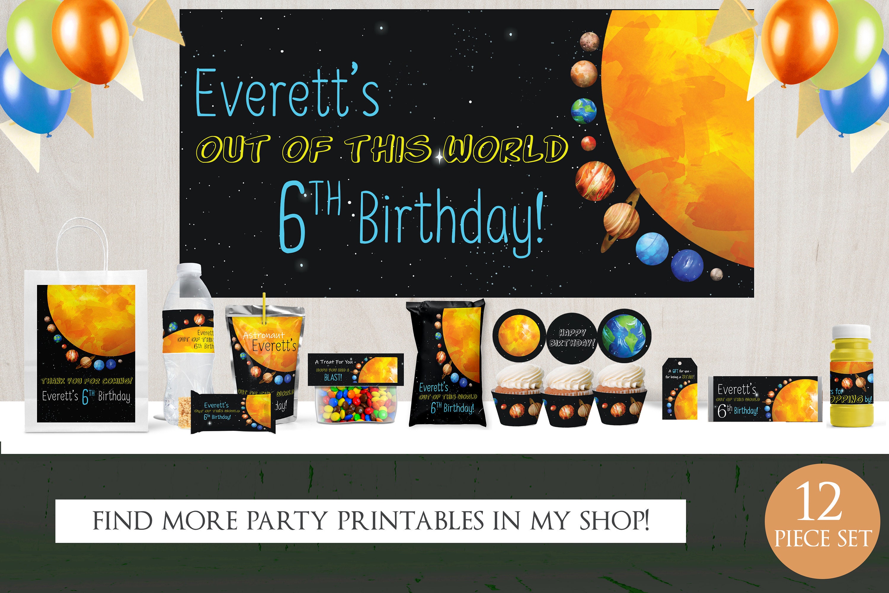 Space Birthday Party Candy Bar Wrappers, Solar System Planets Chocolate ...