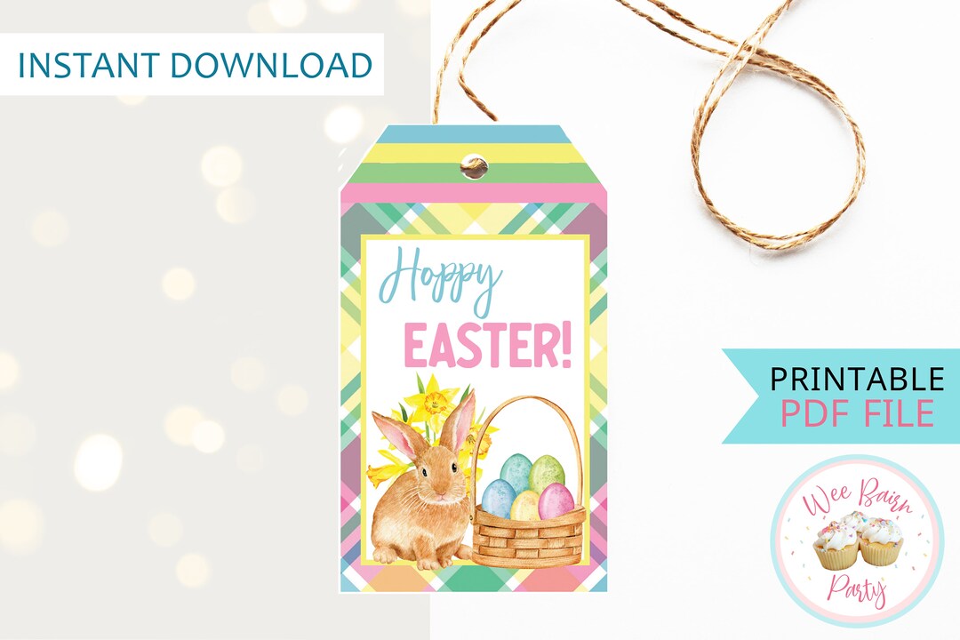 Printable Easter Gift Tags, Bunny Hoppy Easter Basket Tags, Easter ...