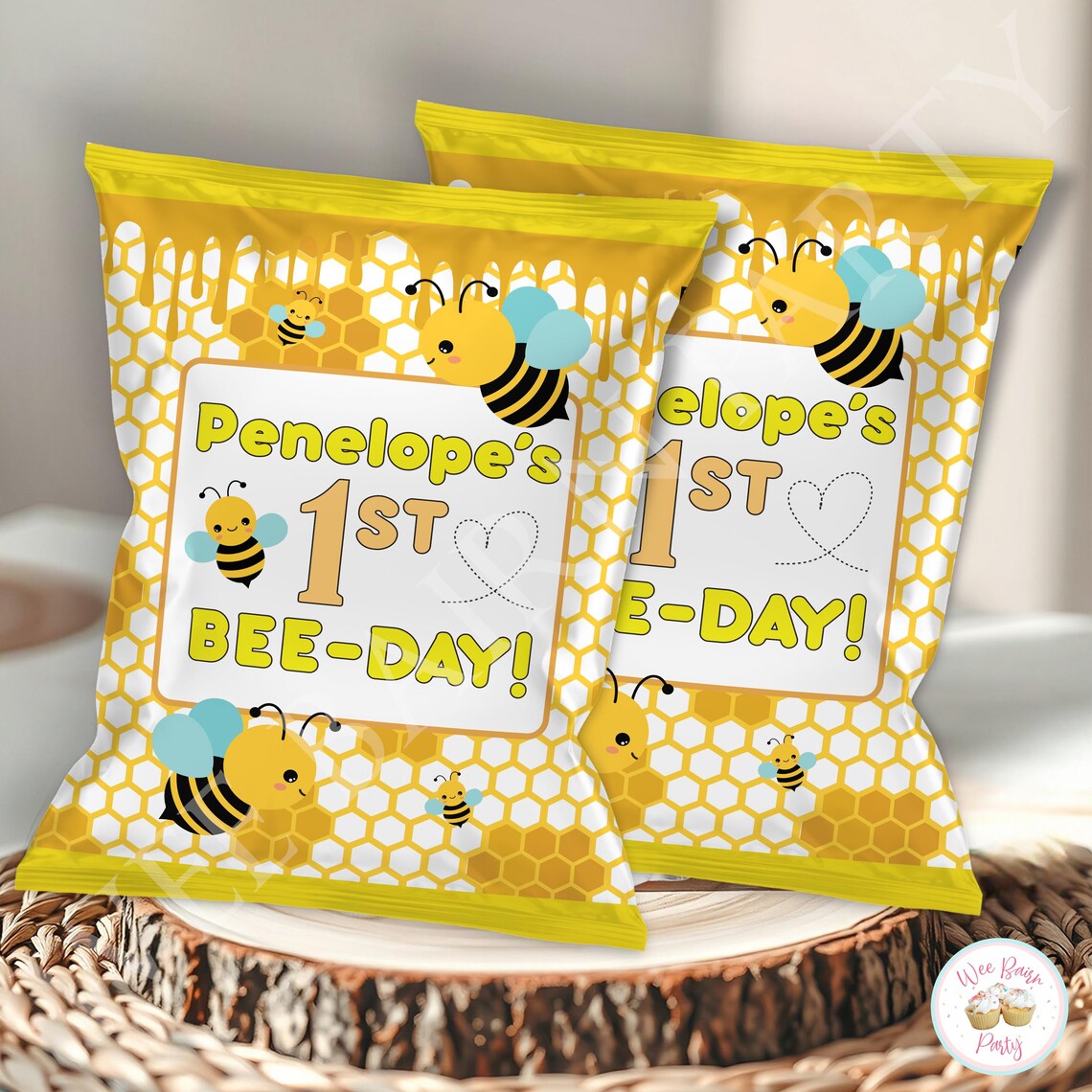 Bee Birthday Party Custom Chip Bags, Bumble Bee 1st Birthday Printable ...