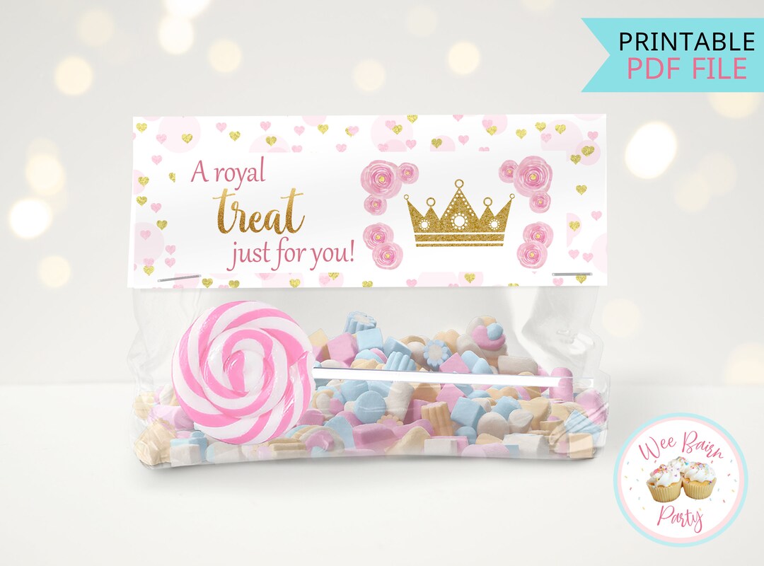Princess Party Favor Treat Bag Topper, Pink Princess Food Favor Bag ...