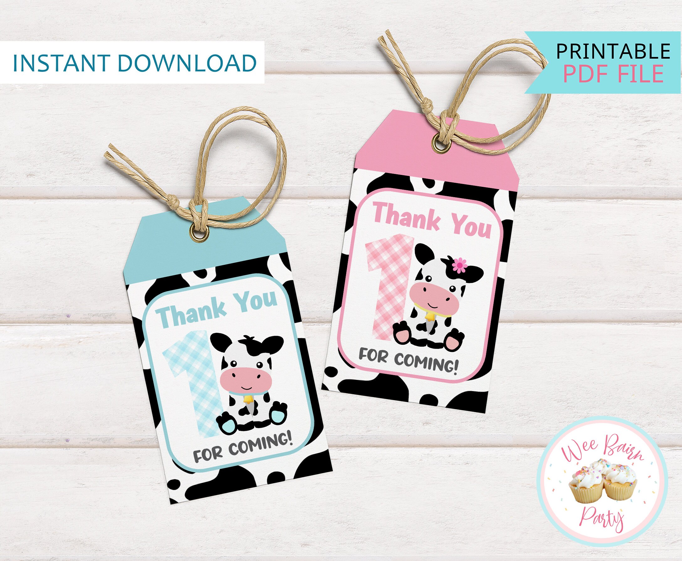 Holy Cow Im One Party Favor Thank You Tags, Cow 1st Birthday Gift Hang ...
