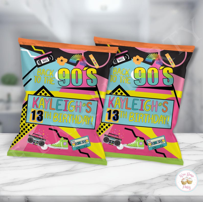 90s Birthday Party Custom Chip Bags, Back to the 90s Theme Party Chip ...