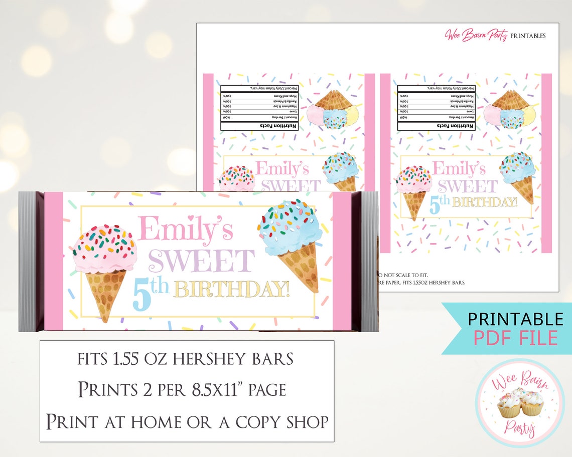 Ice Cream Themed Candy Bar Wrappers Ice Cream Party Chocolate - Etsy